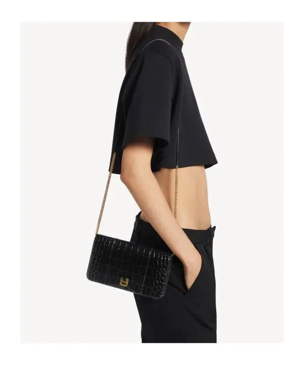 Balenciaga Logo Chain Clutch Bag - Black