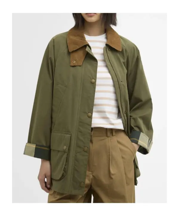 Barbour Glynis Casual Jacket With Cord Collar And Studded Placket