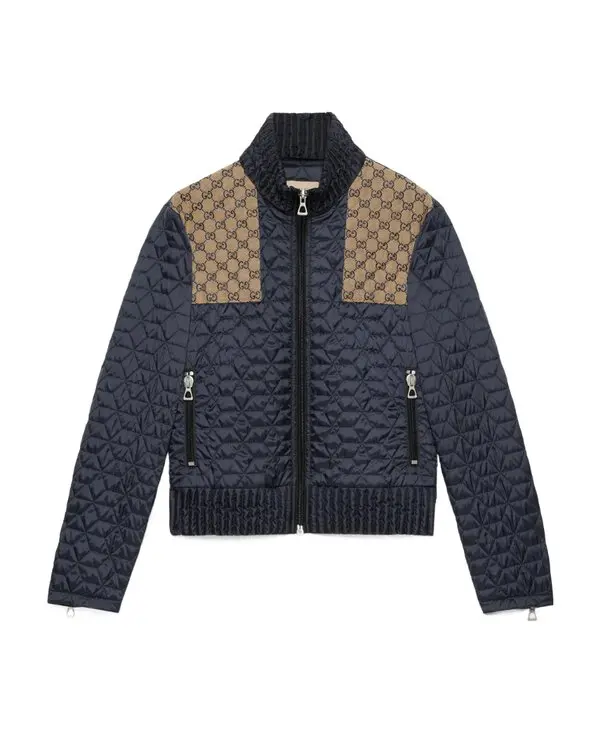 Gucci Quilted Gg-detail Zip-up Jacket - Black