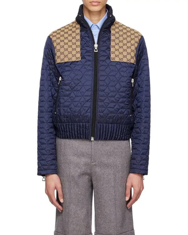 Gucci Quilted Gg-detail Zip-up Jacket - Black