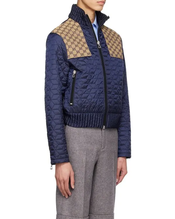 Gucci Quilted Gg-detail Zip-up Jacket - Black
