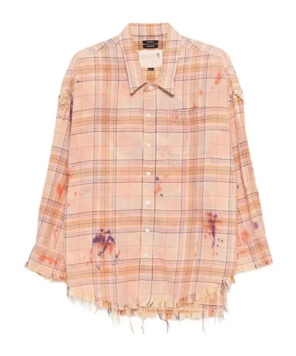 R13 Plaid Distressed Shirt - Nude