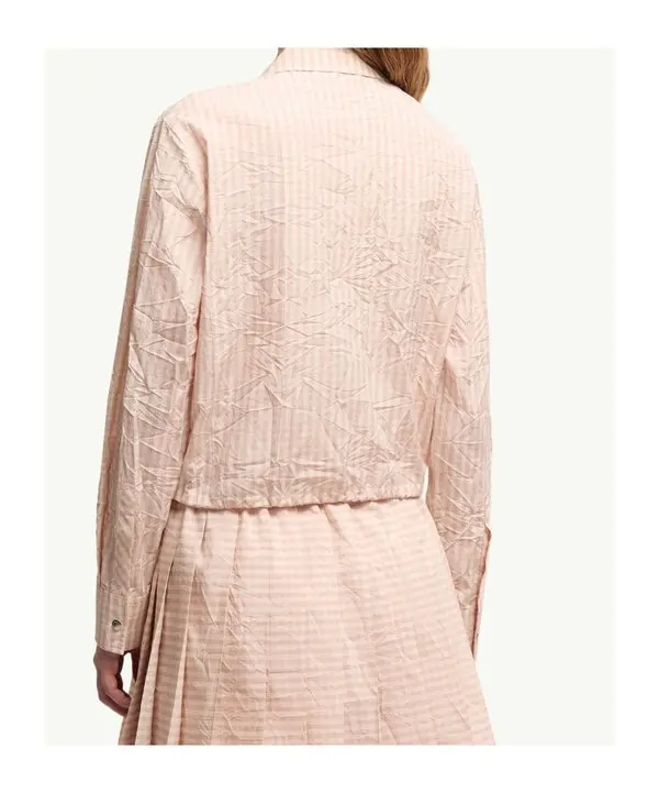 Moncler Gingham Logo Patch Zip-up Shirt - Light Pink