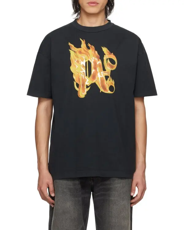 Palm Angels Monogram Printed Crewneck T-shirt - Black