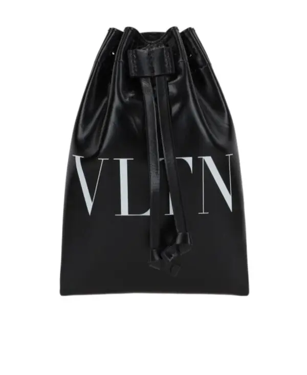 Valentino Garavani Logo-print Leather Drawstring Bag - Black