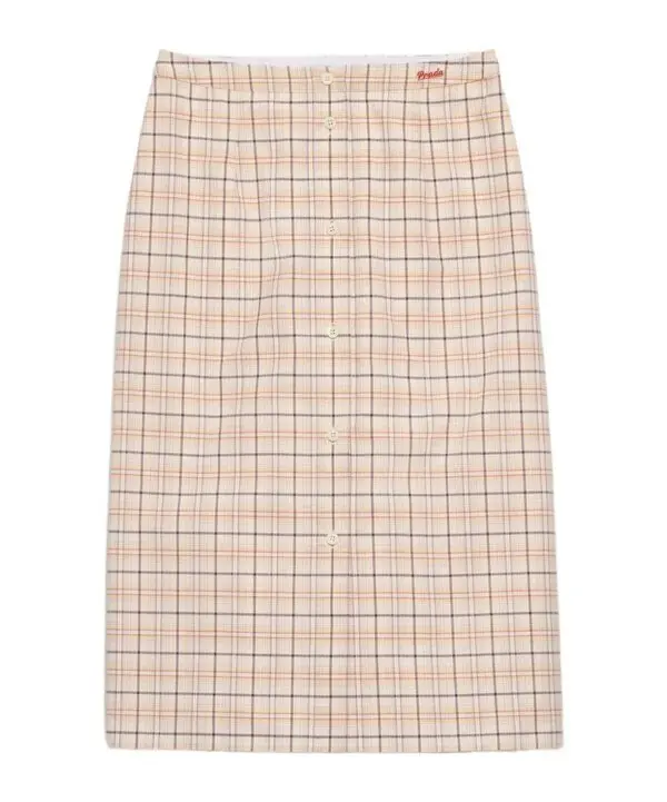 Prada Checked Cotton Poplin Pencil Skirt