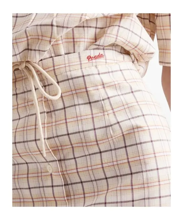 Prada Checked Cotton Poplin Pencil Skirt