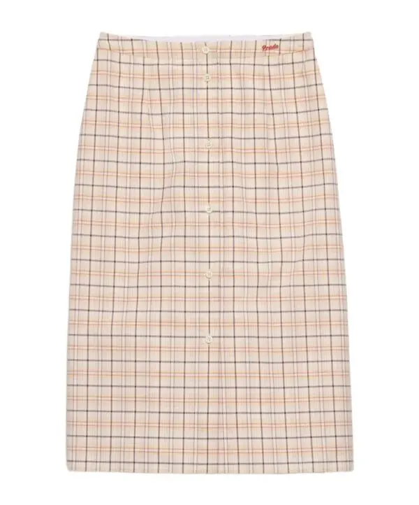 Prada Checked Cotton Poplin Pencil Skirt - Nude