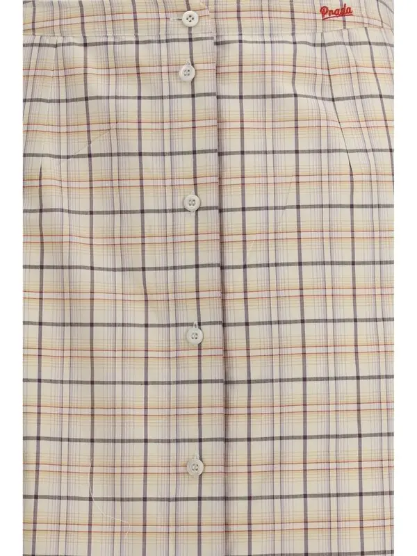 Prada Checked Cotton Poplin Pencil Skirt - Nude