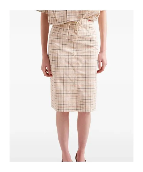 Prada Checked Cotton Poplin Pencil Skirt - Nude