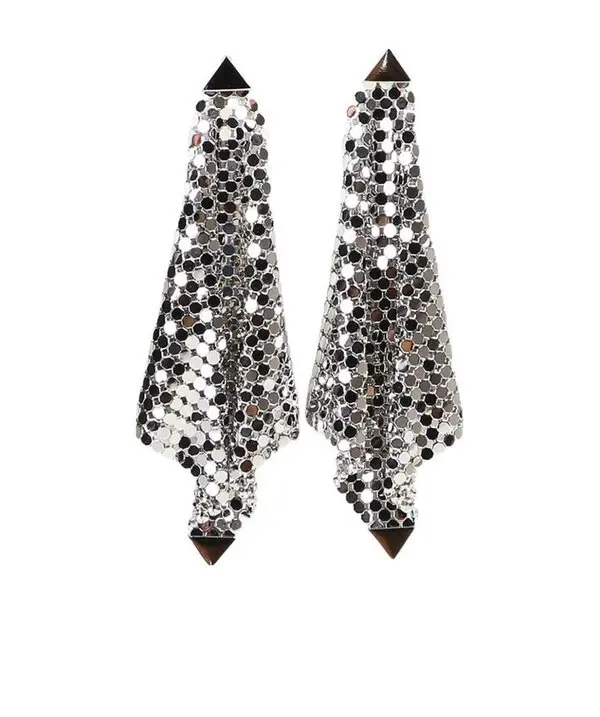 Rabanne Silver Pixel Charm Earrings - Black