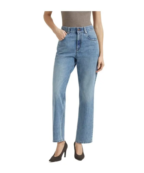 Brunello Cucinelli Logo Patch Straight-leg Jeans - Blue