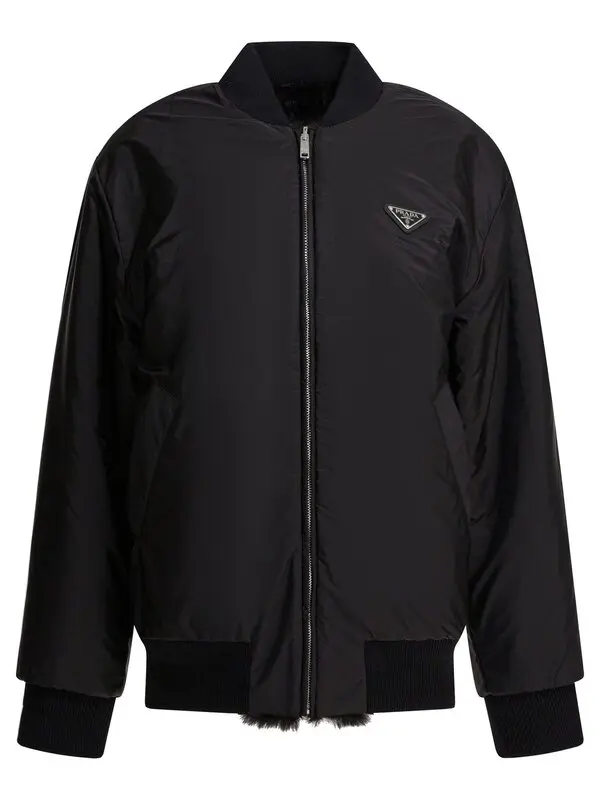 Prada Logo Plaque Reversible Bomber Jacket