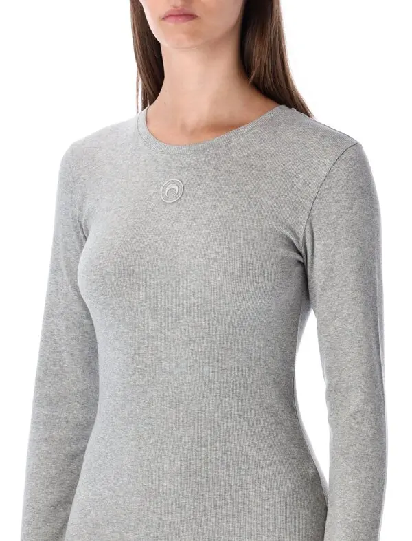 MARINE SERRE Ribbed Jersey Logo Mini Dress - Gray