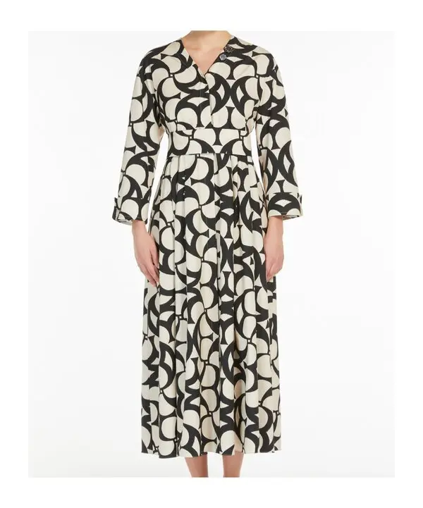 Max Mara Printed Cotton V-neck Long Sleeve Shirt Dress