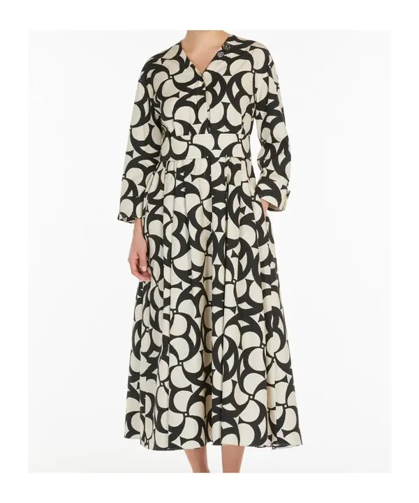 Max Mara Printed Cotton V-neck Long Sleeve Shirt Dress