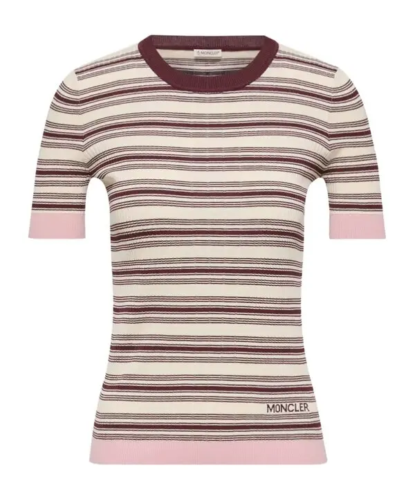 Moncler Striped Knitted T-shirt - Nude