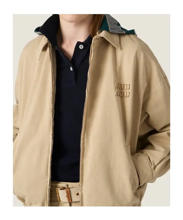 Miu Miu Gabardine Blouson Jacket With Detachable Hood - Nude