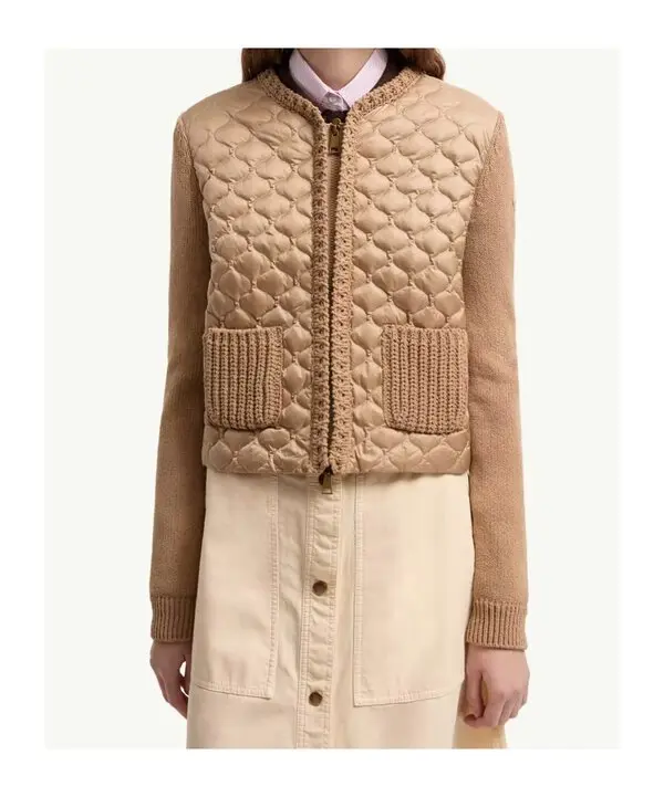 Moncler Geometric-quilted Padded Zip-up Cardigan - Nude