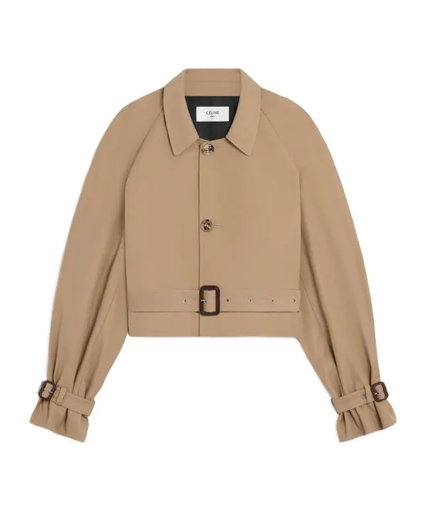 Celine Cotton And Wool Gabardine Jacket With Belted Waist