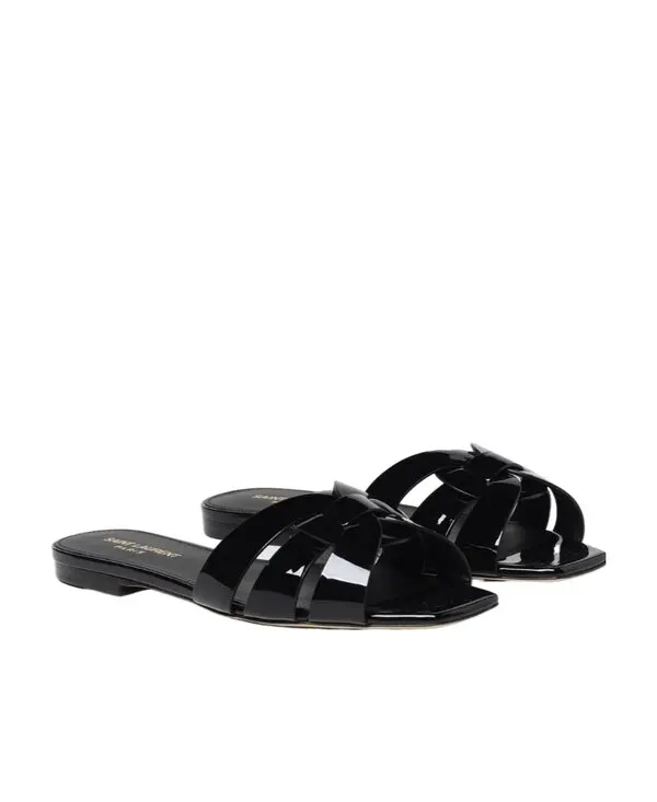 Saint Laurent Patent Leather Cage Sandals - Black