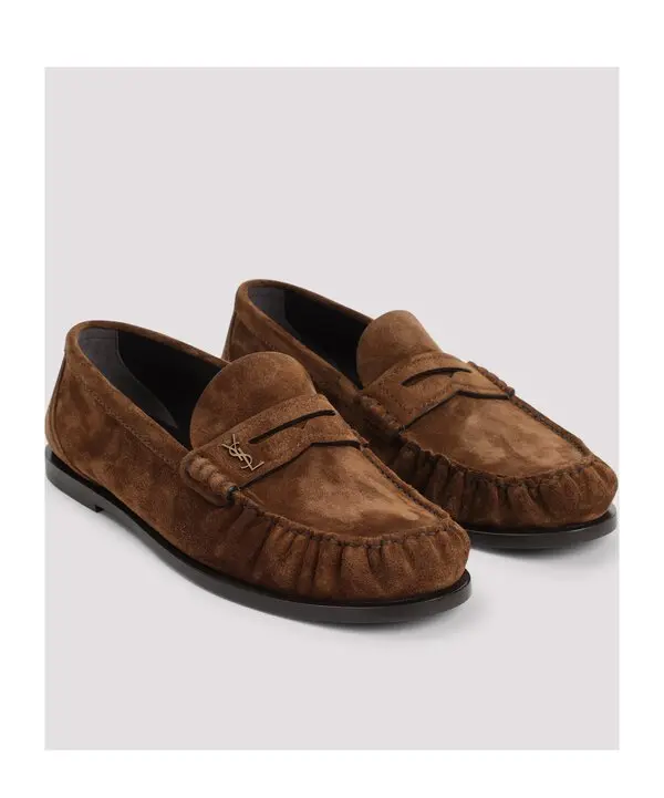 Saint Laurent Logo Plaque Slip-on Loafers - Brown