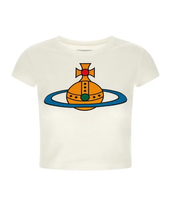 VIVIENNE WESTWOOD Orb Printed Ribbed T-shirt - White