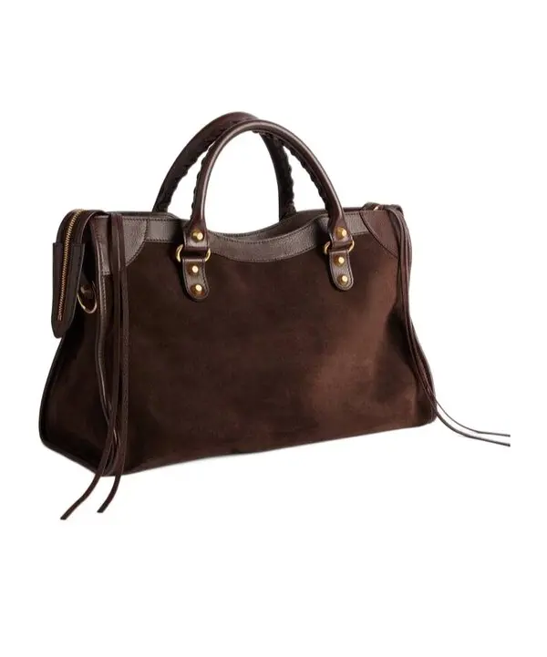 Balenciaga Le City Medium Suede And Leather Bag - Mocha