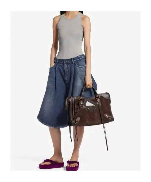 Balenciaga Le City Medium Suede And Leather Bag - Mocha