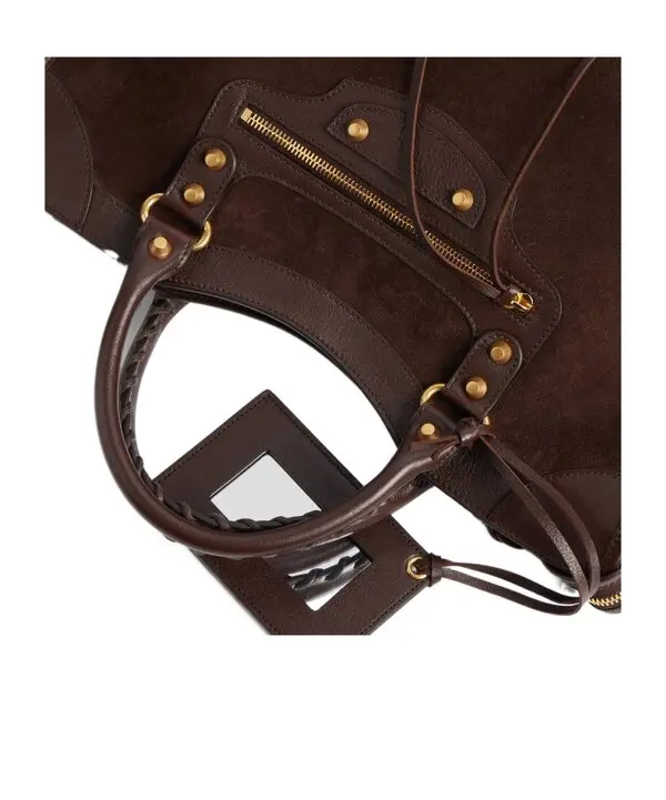 Balenciaga Le City Medium Suede And Leather Bag - Mocha
