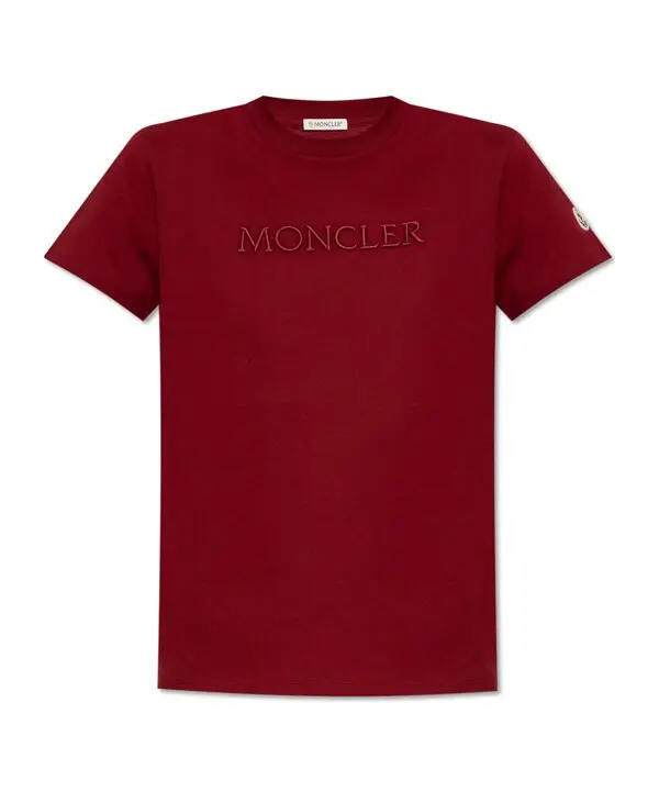 Moncler Logo-embroidered Crewneck T-shirt - Burgundy Red