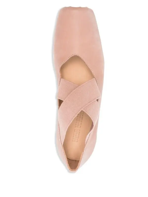 UMA WANG Square-toed Ballet Flats With Criss-cross Strap - Nude