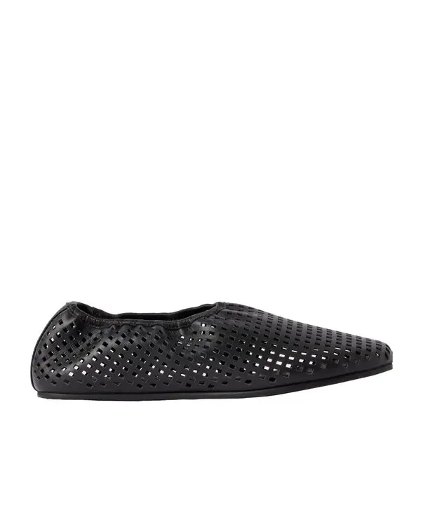 ST. AGNI Perforated Leather Ballet Flats - Black