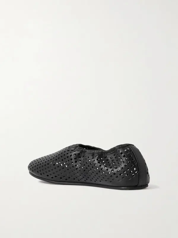 ST. AGNI Perforated Leather Ballet Flats - Black