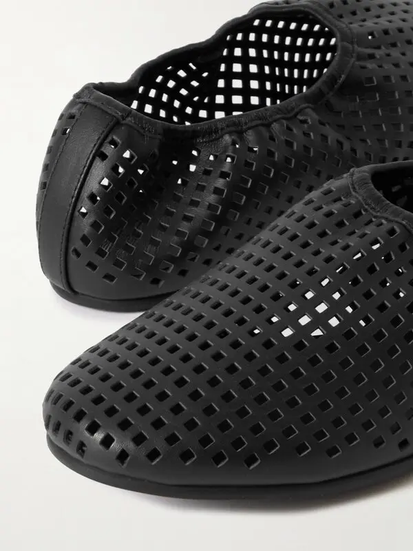 ST. AGNI Perforated Leather Ballet Flats - Black