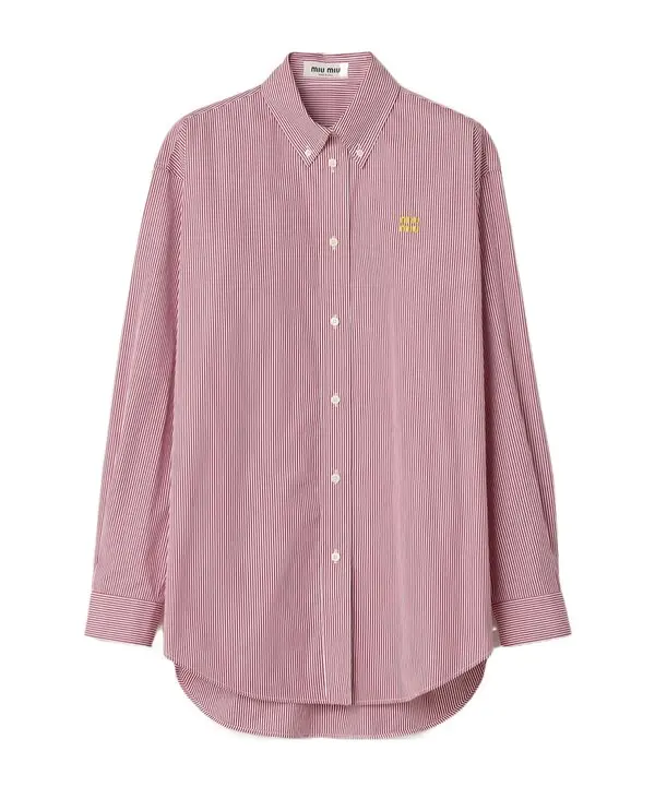 Miu Miu Striped Logo Embroidered Shirt - Pink