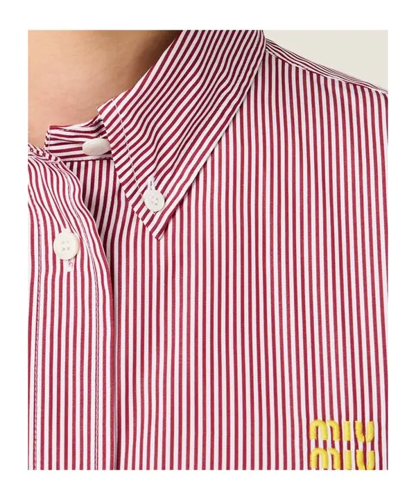 Miu Miu Striped Logo Embroidered Shirt - Pink