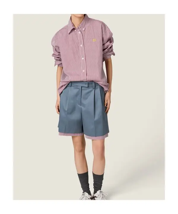 Miu Miu Striped Logo Embroidered Shirt - Pink