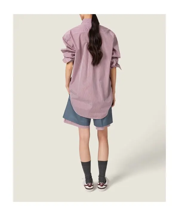 Miu Miu Striped Logo Embroidered Shirt - Pink