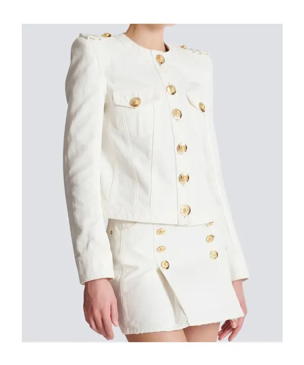 Balmain Cropped Jacket With Metal Coin Buttons - White