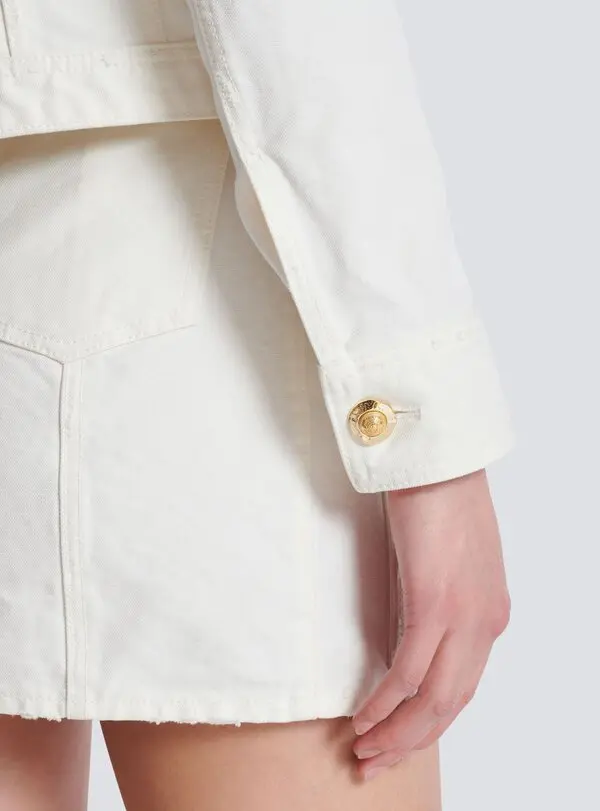 Balmain Cropped Jacket With Metal Coin Buttons - White