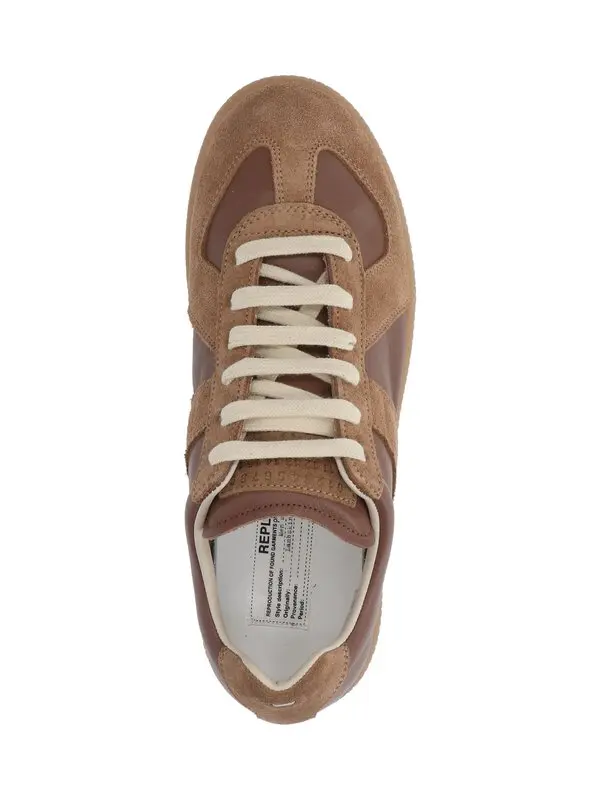 MAISON MARGIELA Replica Suede And Leather Lace-up Sneakers - Brown
