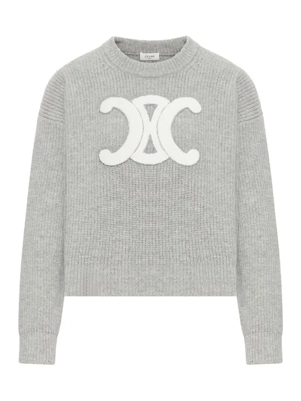 Celine Ribbed Wool Crew Neck Sweater With Graphic Pattern