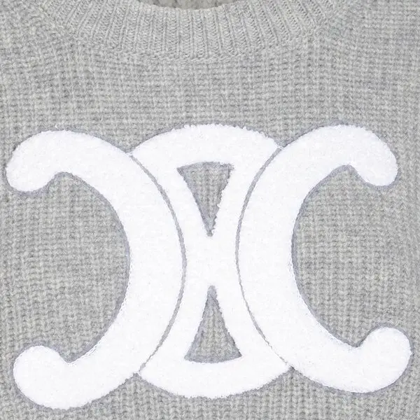 Celine Ribbed Wool Crew Neck Sweater With Graphic Pattern