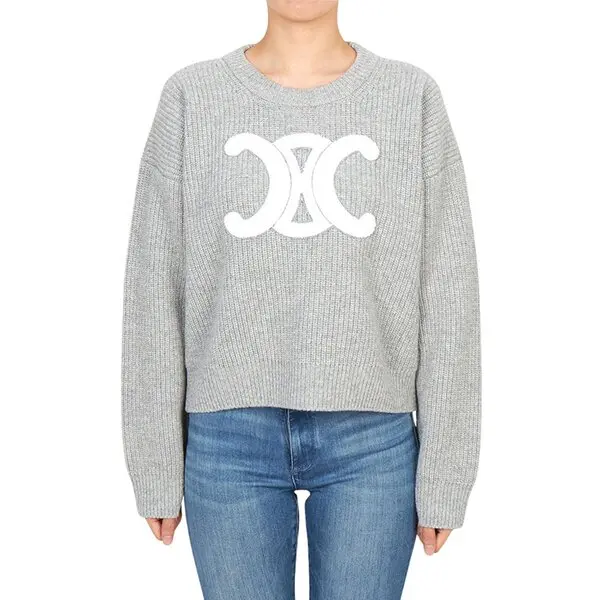 Celine Ribbed Wool Crew Neck Sweater With Graphic Pattern