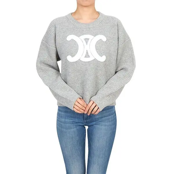 Celine Ribbed Wool Crew Neck Sweater With Graphic Pattern