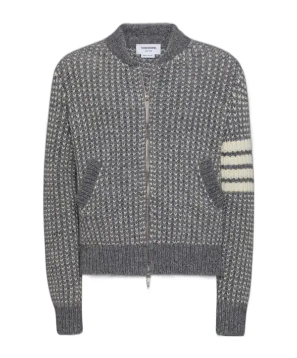 Thom Browne 4-bar Chunky-knit Bomber Jacket - Grey