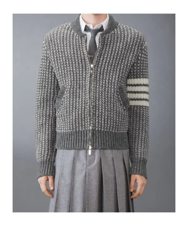 Thom Browne 4-bar Chunky-knit Bomber Jacket - Grey