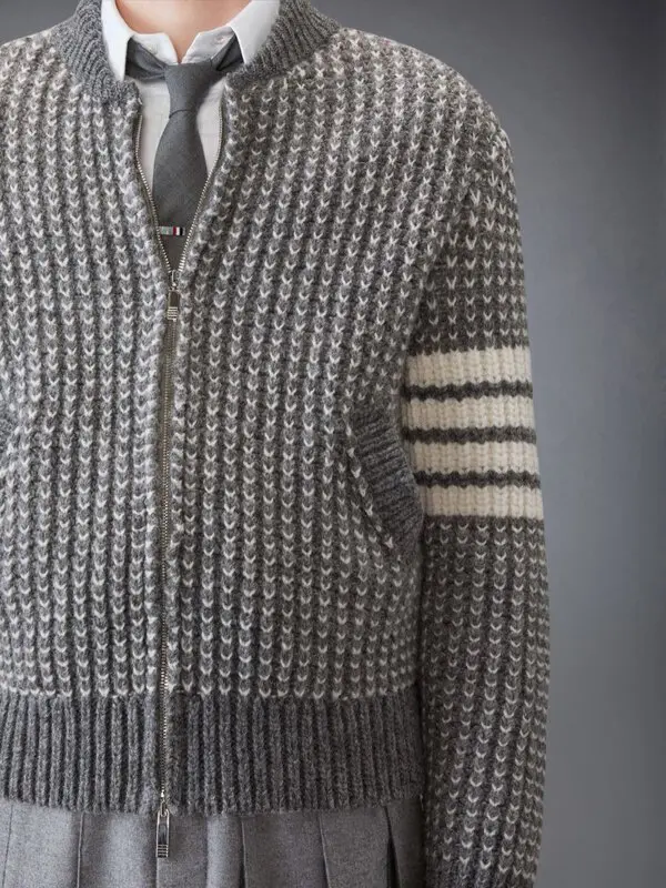 Thom Browne 4-bar Chunky-knit Bomber Jacket - Grey