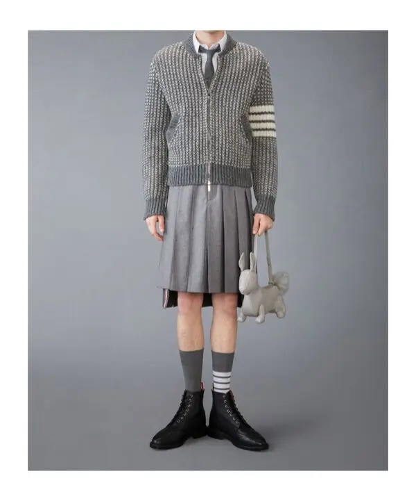 Thom Browne 4-bar Chunky-knit Bomber Jacket - Grey